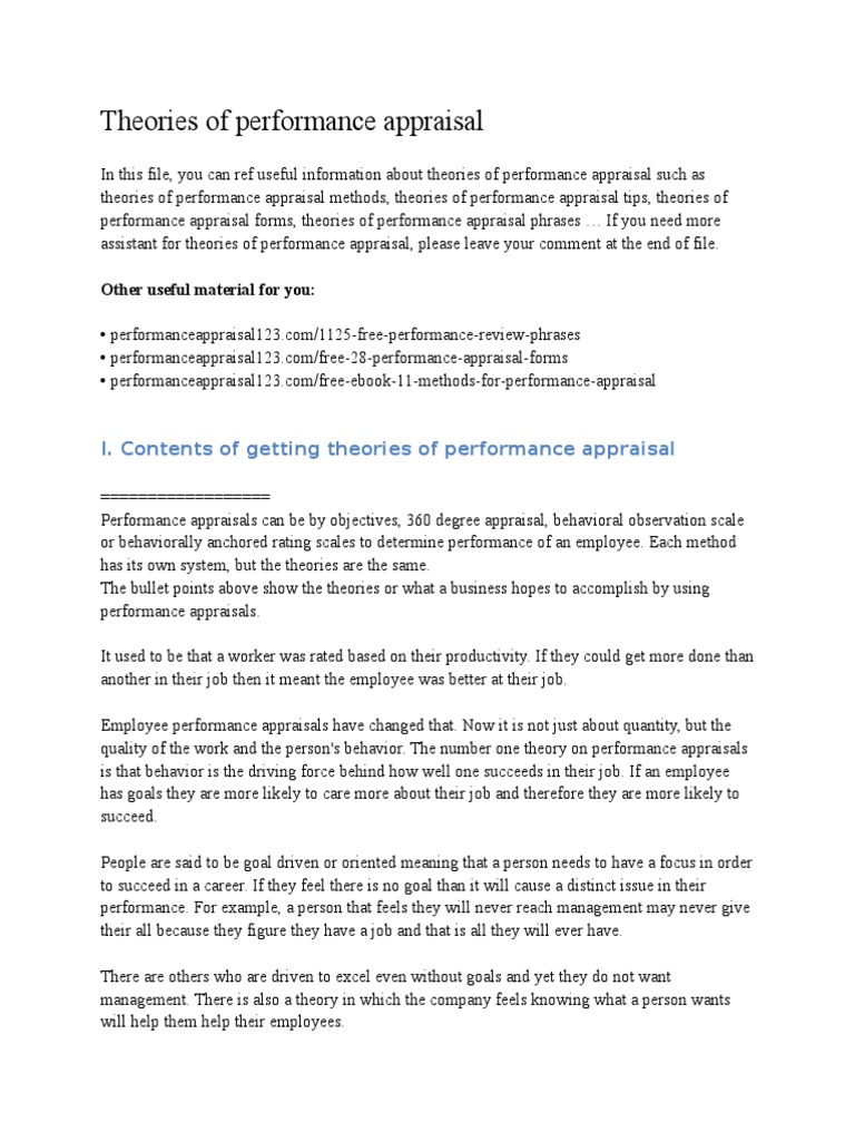 Theories of Performance Appraisal | PDF | Performance Appraisal ...