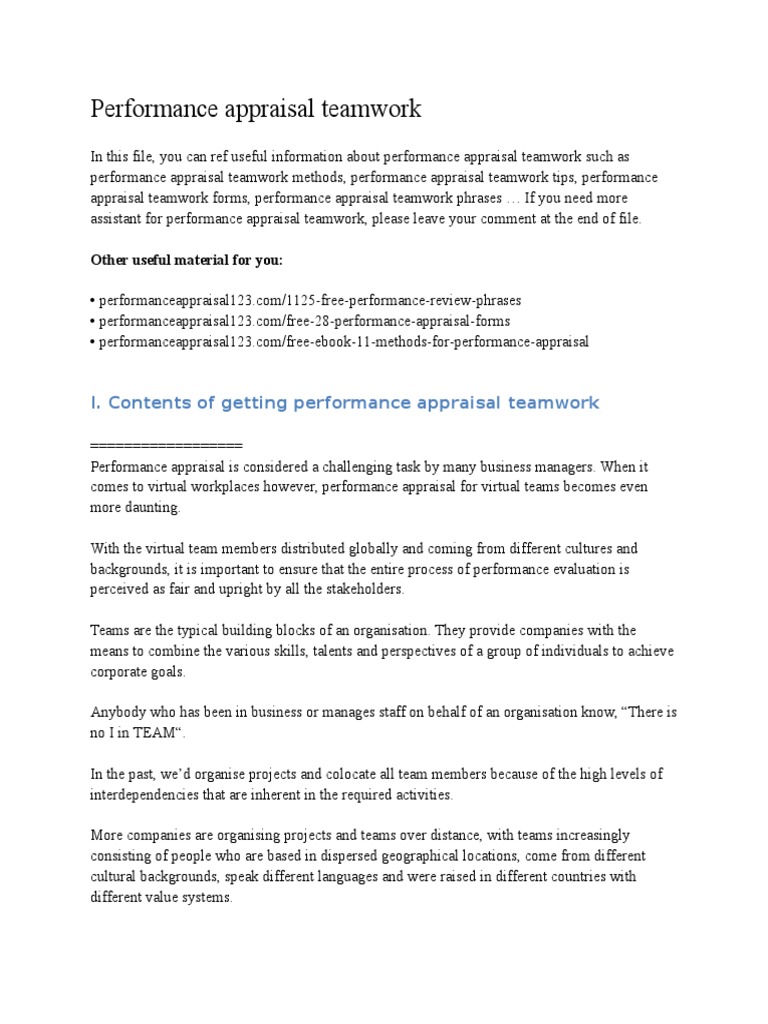 Performance Appraisal Teamwork | PDF | Performance Appraisal | Evaluation