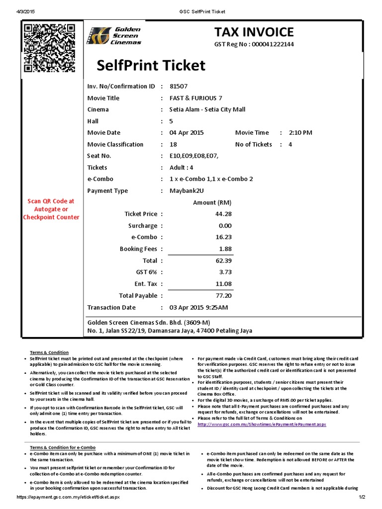 GSC SelfPrint Ticket Details | PDF | Identity Document | Ticket (Admission)