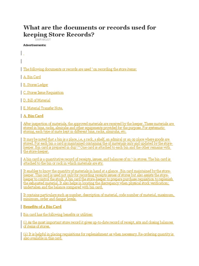 Where is BIN card used? Leia aqui: What is the purpose of a bin card in ...