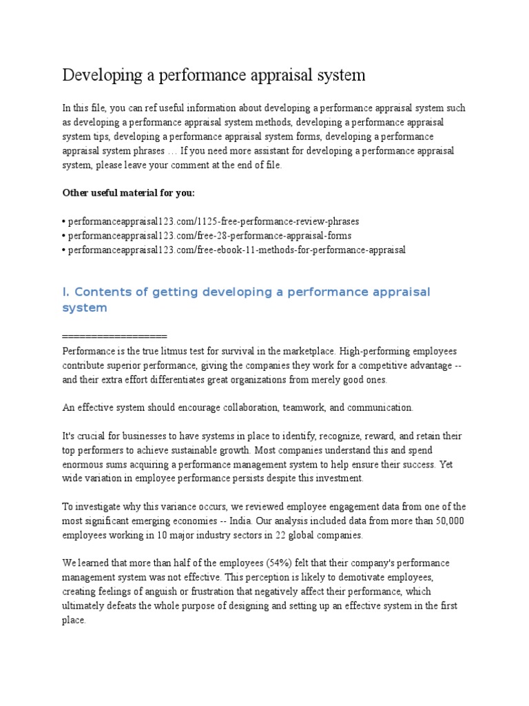 Developing A Performance Appraisal System | PDF | Performance Appraisal ...