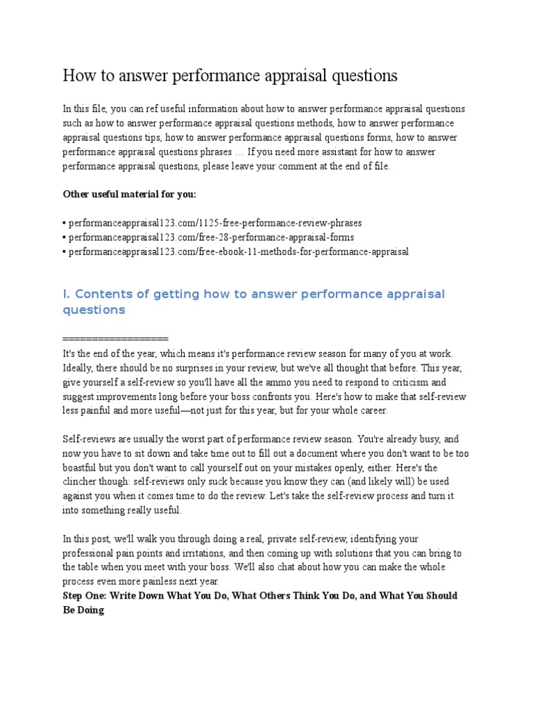 How to Answer Performance Appraisal Questions | Performance Appraisal ...