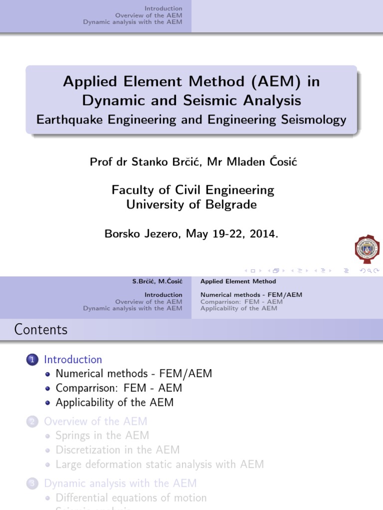Applied Element Method (AEM) in Dynamic and Seismic Analysis | PDF ...
