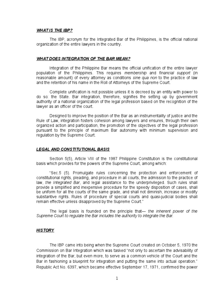 Overview of the Integrated Bar of the Philippines | PDF | Bar ...