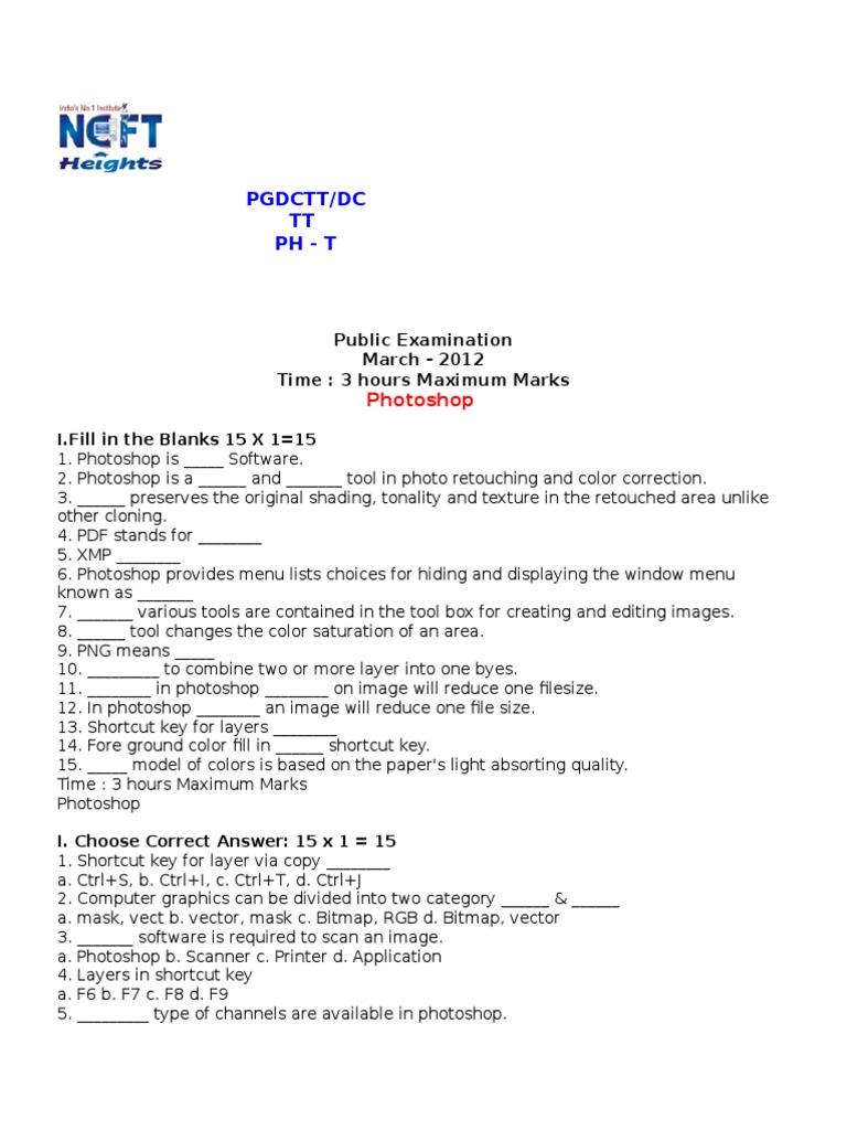 Photoshop Sample Question Papers | PDF | Adobe Photoshop | Image Scanner