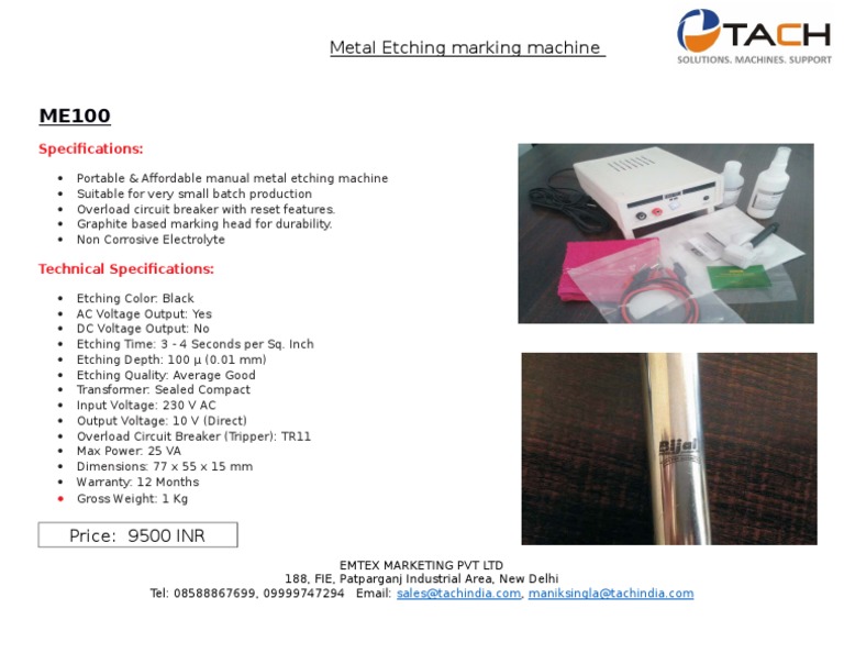 Metal Etching Marking Machine: Specifications | PDF | Science ...