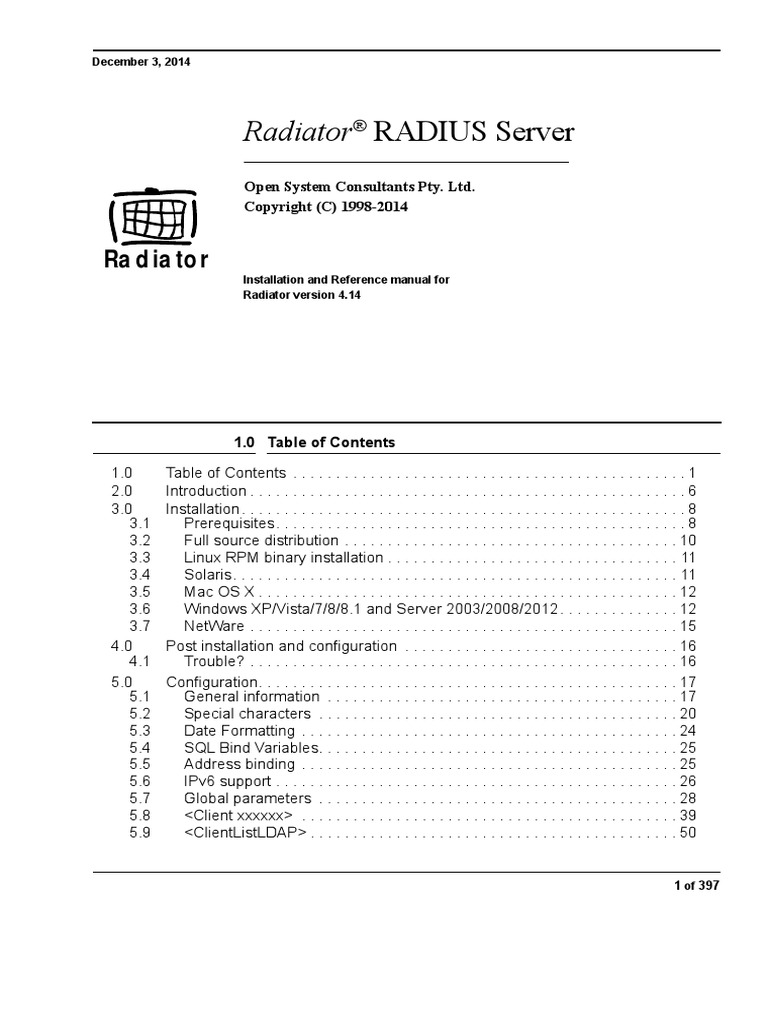 Radiator Radius Installation Manual | PDF | Radius | Perl