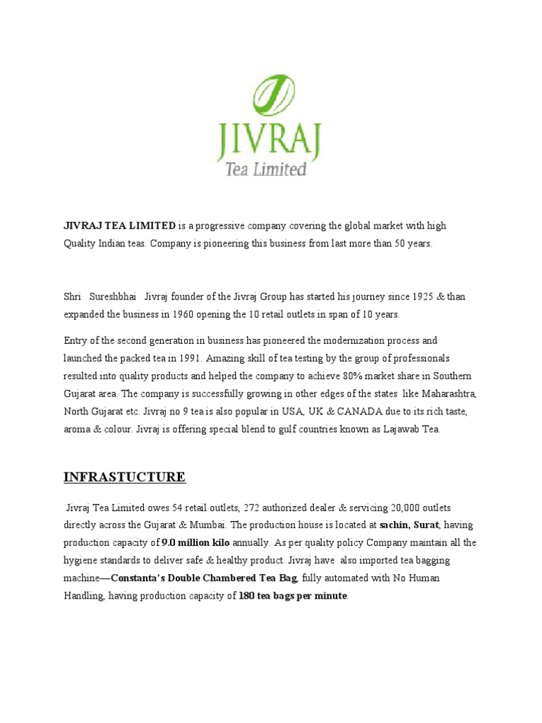 JIVRAJ TEA LIMITED Is A Progressive Company | PDF | Tea | Packaging And ...