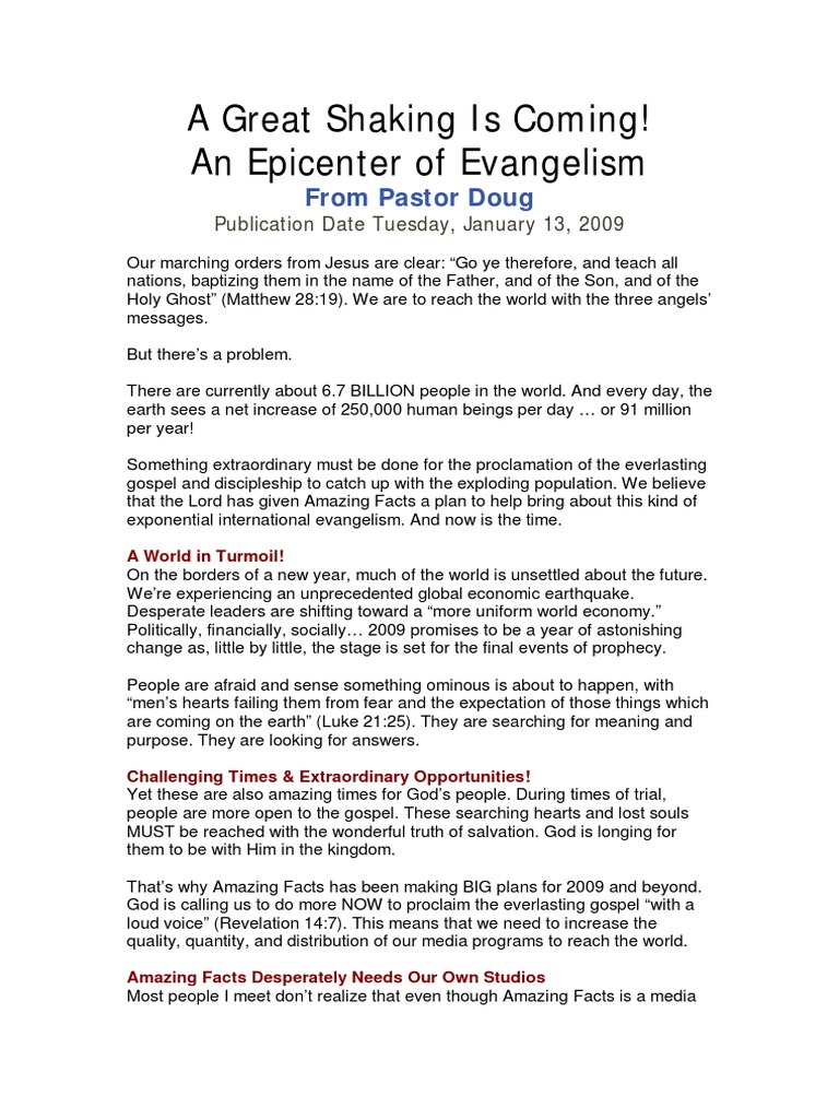 A Great Shaking Is Coming | PDF | Evangelism | Gospel Of Matthew