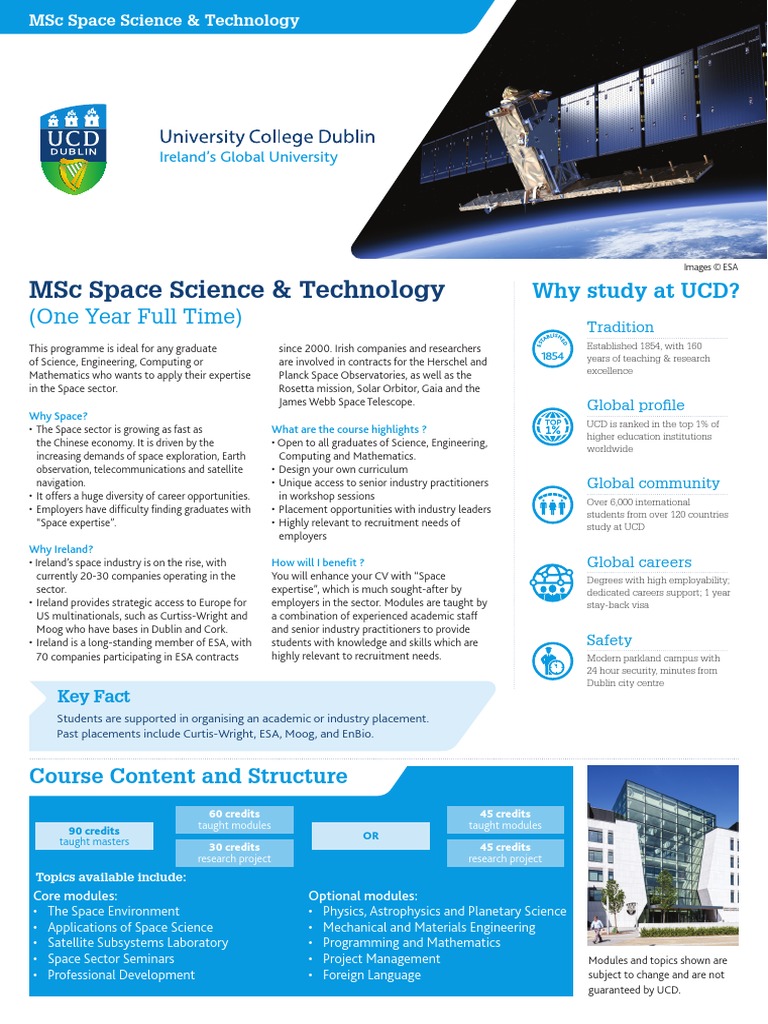 Ucd Msc Space Science And Technology Brochure Pdf Postgraduate