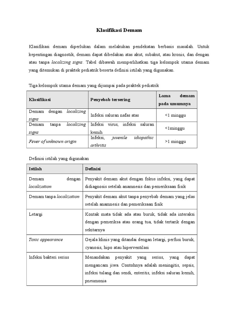 Klasifikasi Demam pada Anak | PDF