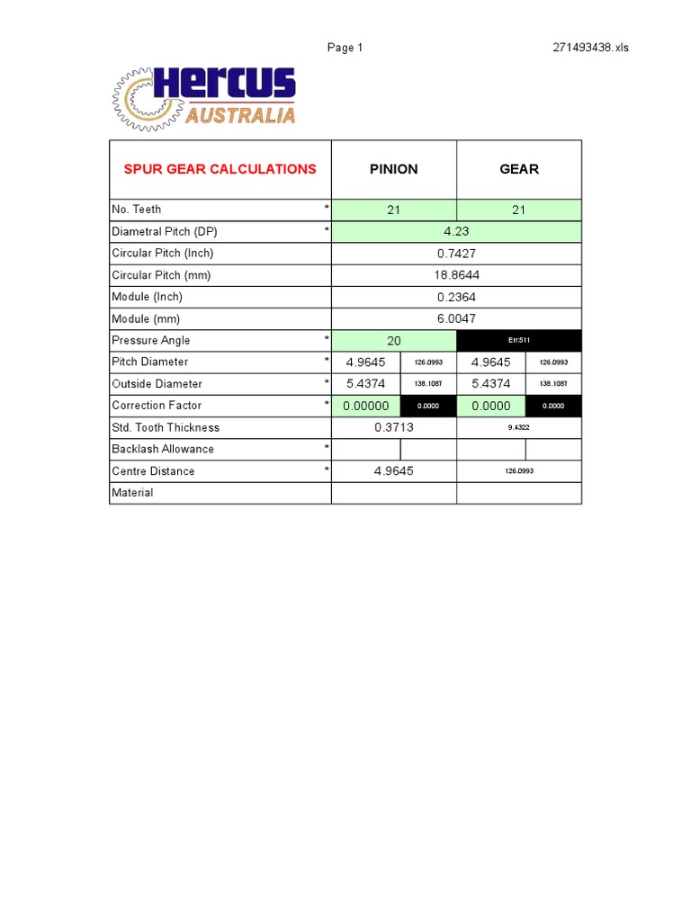 Gear Calculation Excel Spreadsheet | PDF | Computers | Technology ...