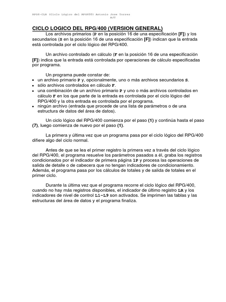 RPG4-CLR (Ciclo Logico Del RPG400) | PDF | Archivo de computadora ...