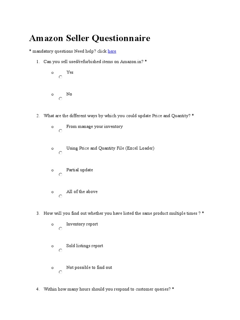 Amazon Seller Questionnaire | PDF | Amazon.Com | Financial Transaction