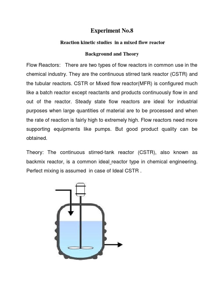 CSTR and MFR Reaction Kinetics Study | PDF | Chemical Reactor | Unit ...