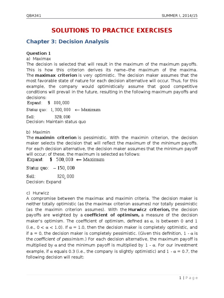 Quantitative Business Analysis Practice Exercises Chapter 3 - Solutions ...