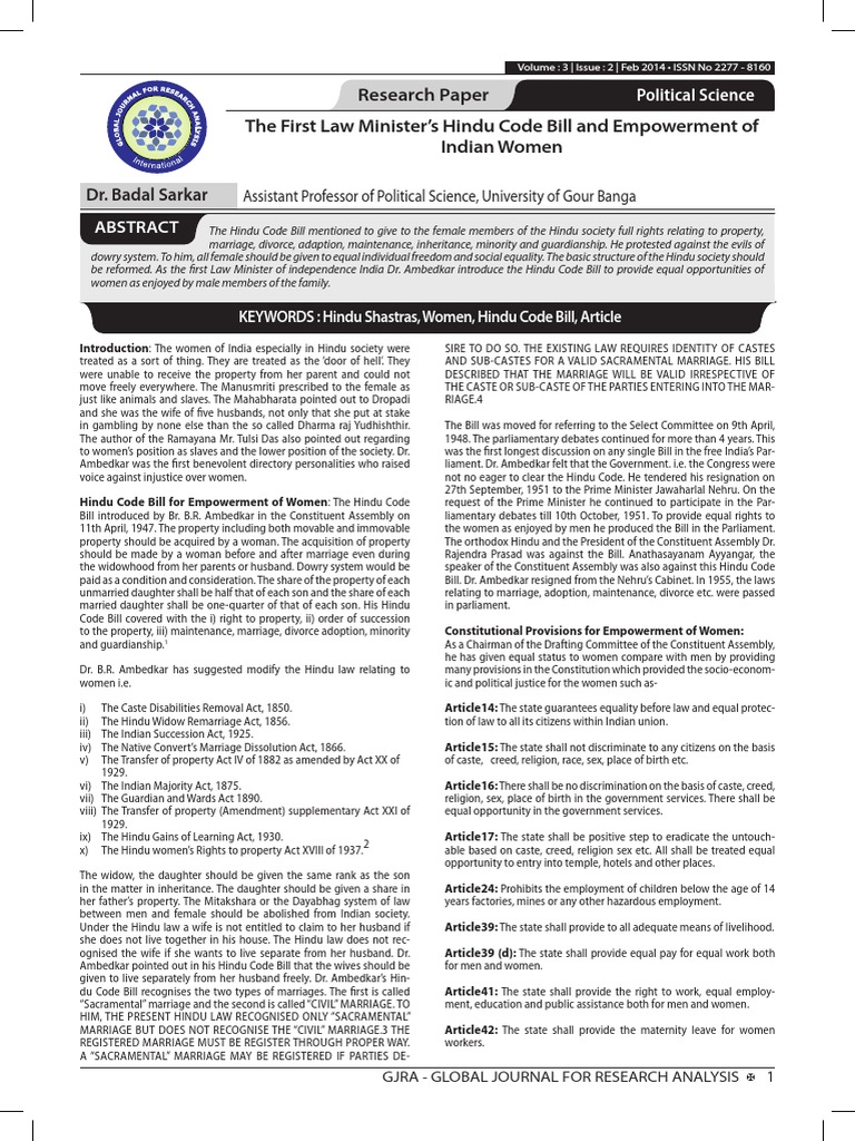 Hindu Code Bill | PDF | Marriage | Social Institutions