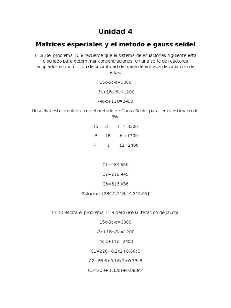 Resolución de sistemas de ecuaciones lineales mediante los métodos de Gauss-Seidel y Jacobi y su ...