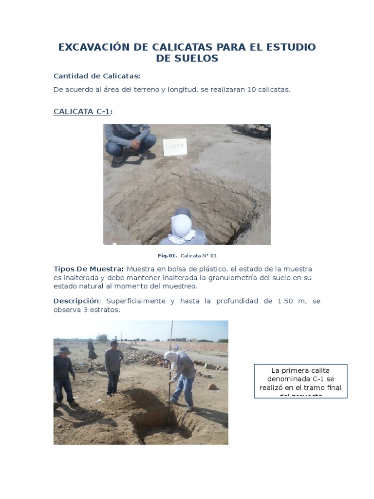Excavación y Análisis de Calicatas de Suelo | PDF | Infraestructura ...