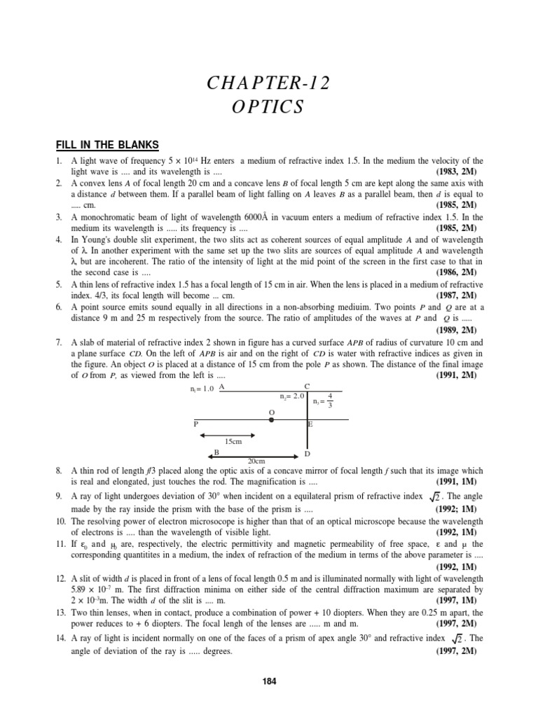 Chapter - 12 - Optics | PDF | Lens (Optics) | Refractive Index
