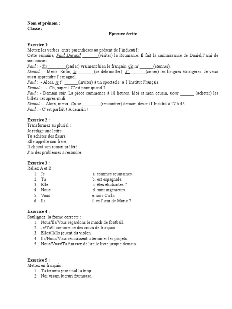 Test Franceza Clasa A9a | PDF