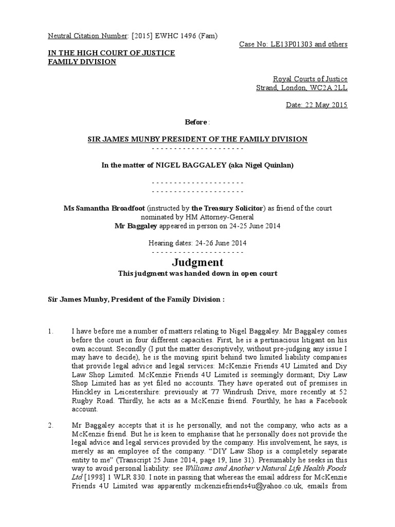 In The Matter of NIGEL BAGGALEY (Aka Nigel Quinlan) | PDF | Lawsuit ...