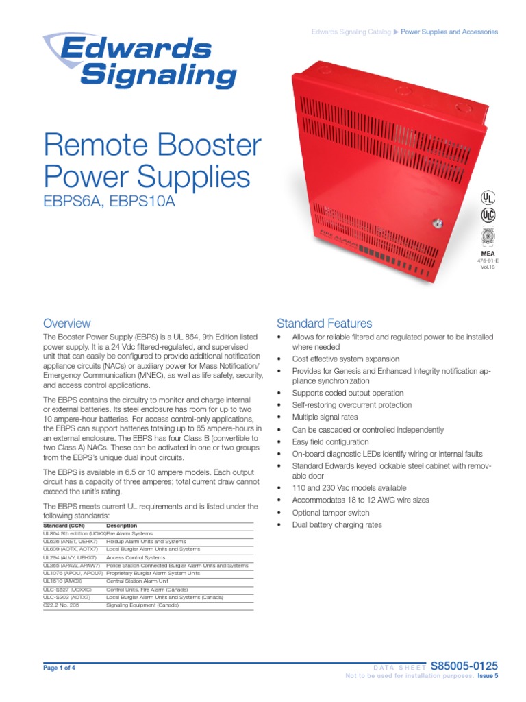 Edwards Signaling EBPS6A Data Sheet | PDF | Power Supply | Amplifier