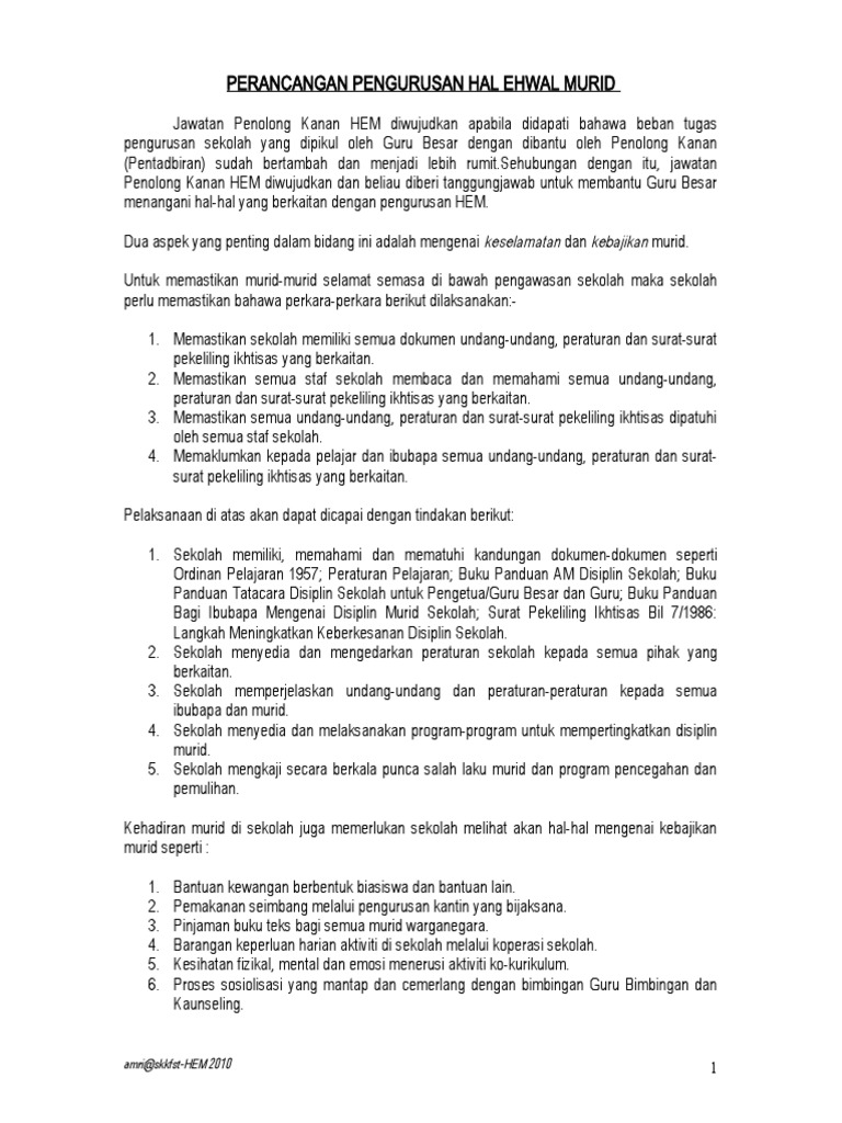 Pengurusan Hal Ehwal Murid Sekolah | PDF