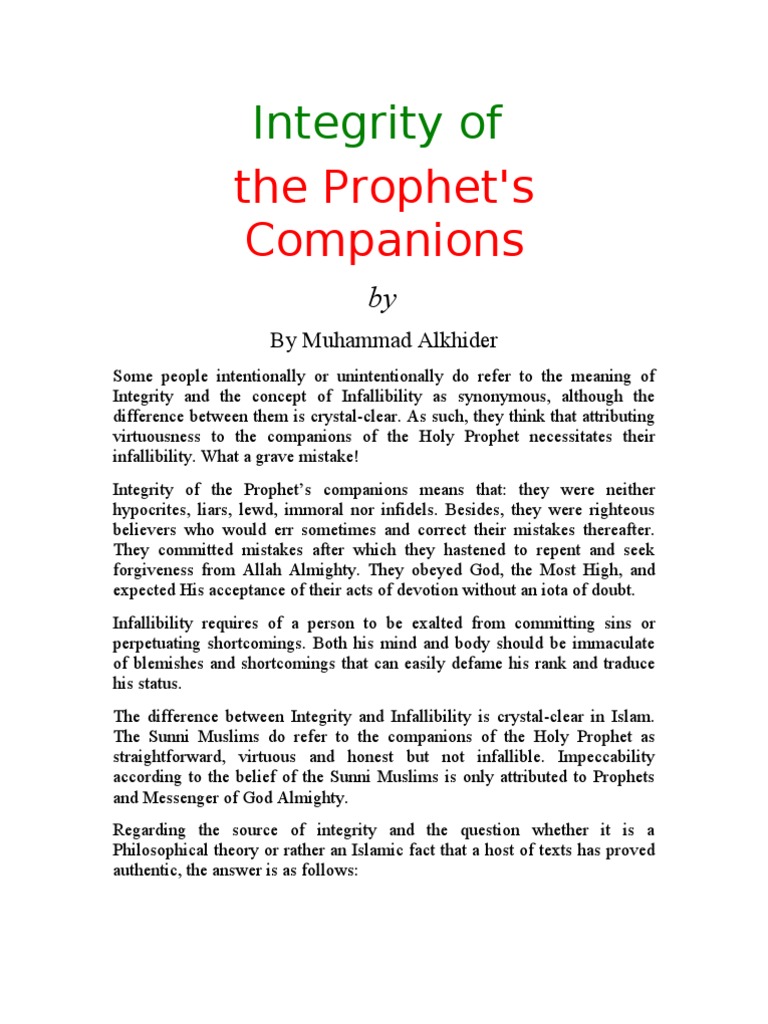 Integrity of Sahaba | PDF | Sahabah | Prophets And Messengers In Islam