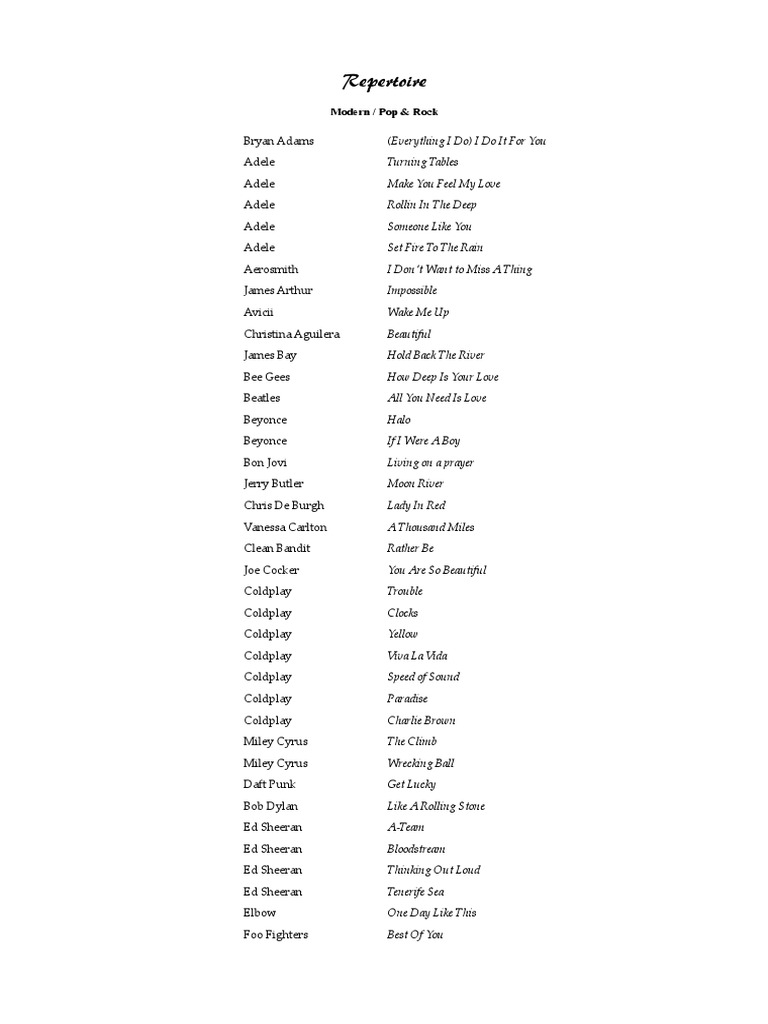 Repertoire List | PDF | Adele | Musicians