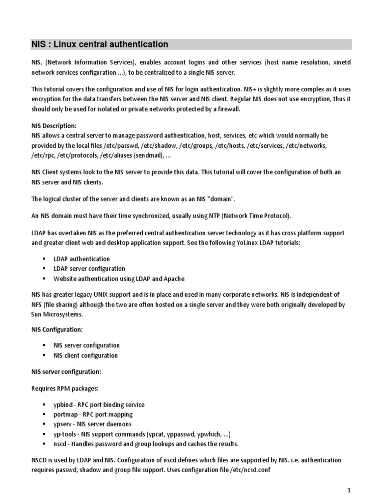 NIS - Linux Central Authentication | PDF | Server (Computing) | Domain Name System