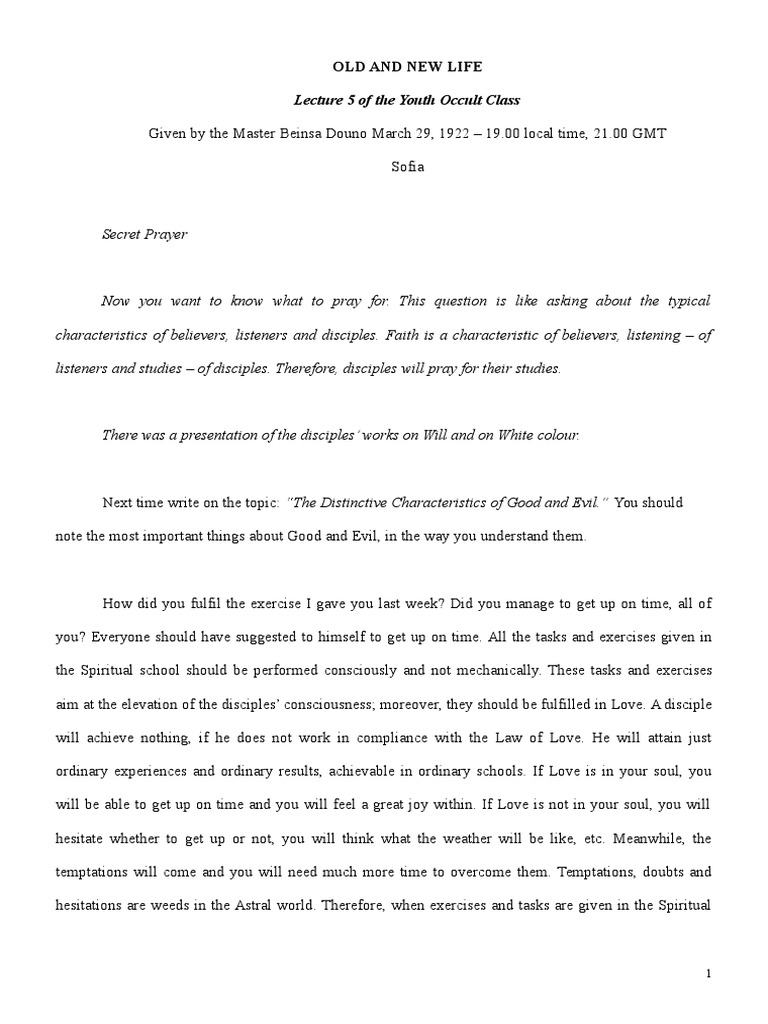 Lecture 5 of The Youth Occult Class: Old and New Life | PDF ...