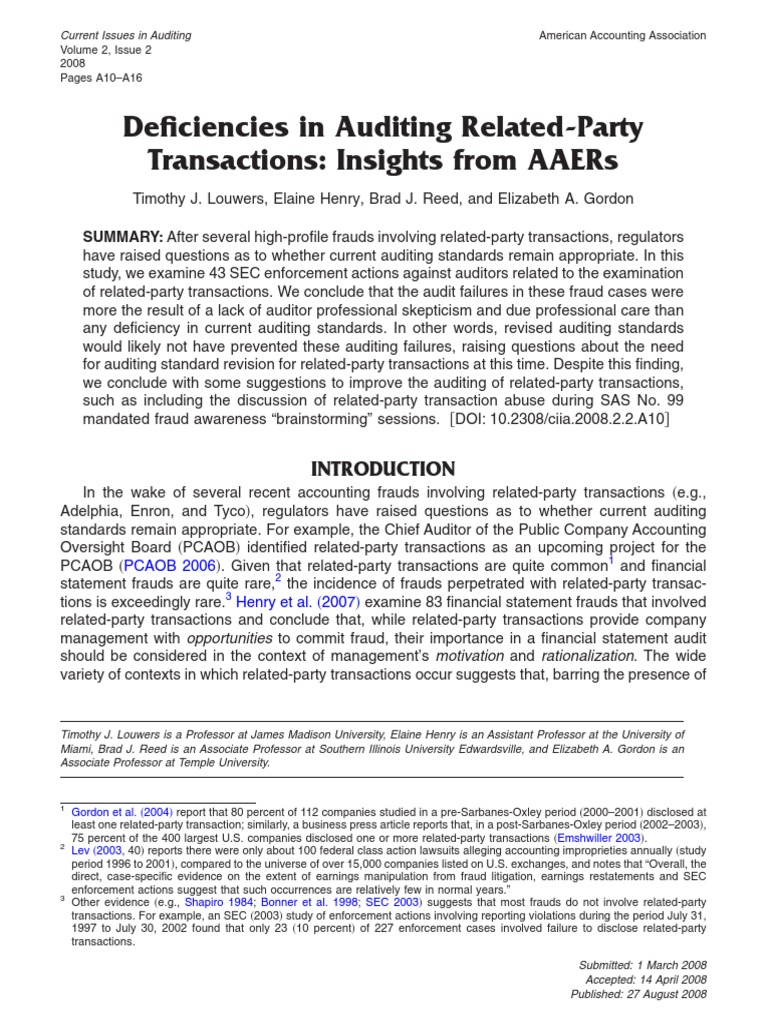 Deficiencies in Auditing Related-Party PDF | PDF | Financial Audit | Audit