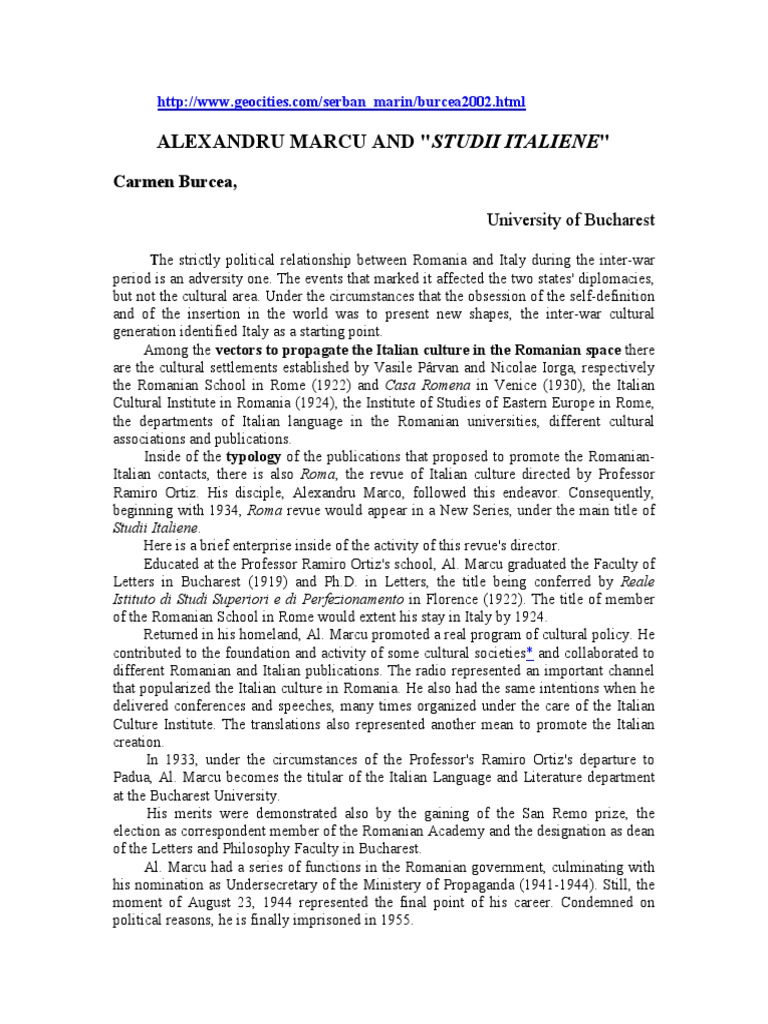 Alexandru Marcu and Studii Italiene | PDF | Italy | Romania