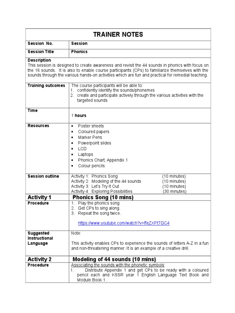 Phonics Trainer Notes Remedial Y1 2015 | PDF | Phonics | Consonant