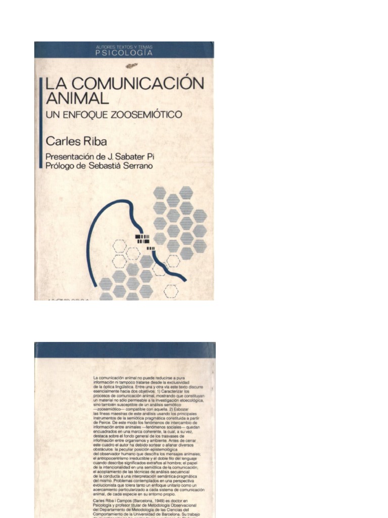 La Comunicación Animal Un Enfoque Zoosemiótico. Carles Riba | PDF