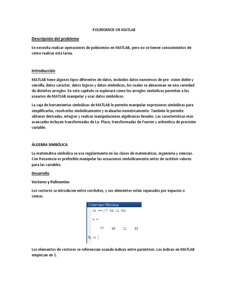 Practica MATLAB #2 Polinomios, Fracciones Parciales, Matrices, Laplace | PDF | Números | Ecuaciones