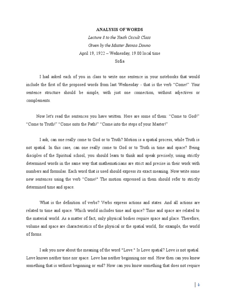 Lecture 8 To The Youth Occult Class Given by The Master Beinsa Douno ...