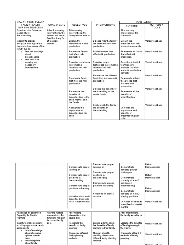 Health Problem and Family Health Nursing Problems | PDF | Breast Milk ...