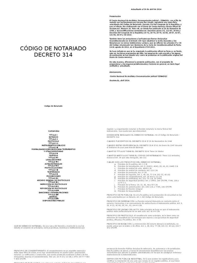 Codigo de Notariado Dto 314 | PDF | Esfera pública | Información del ...
