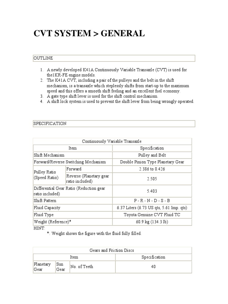 K41A - CVT - General Info | PDF | Automatic Transmission | Transmission ...