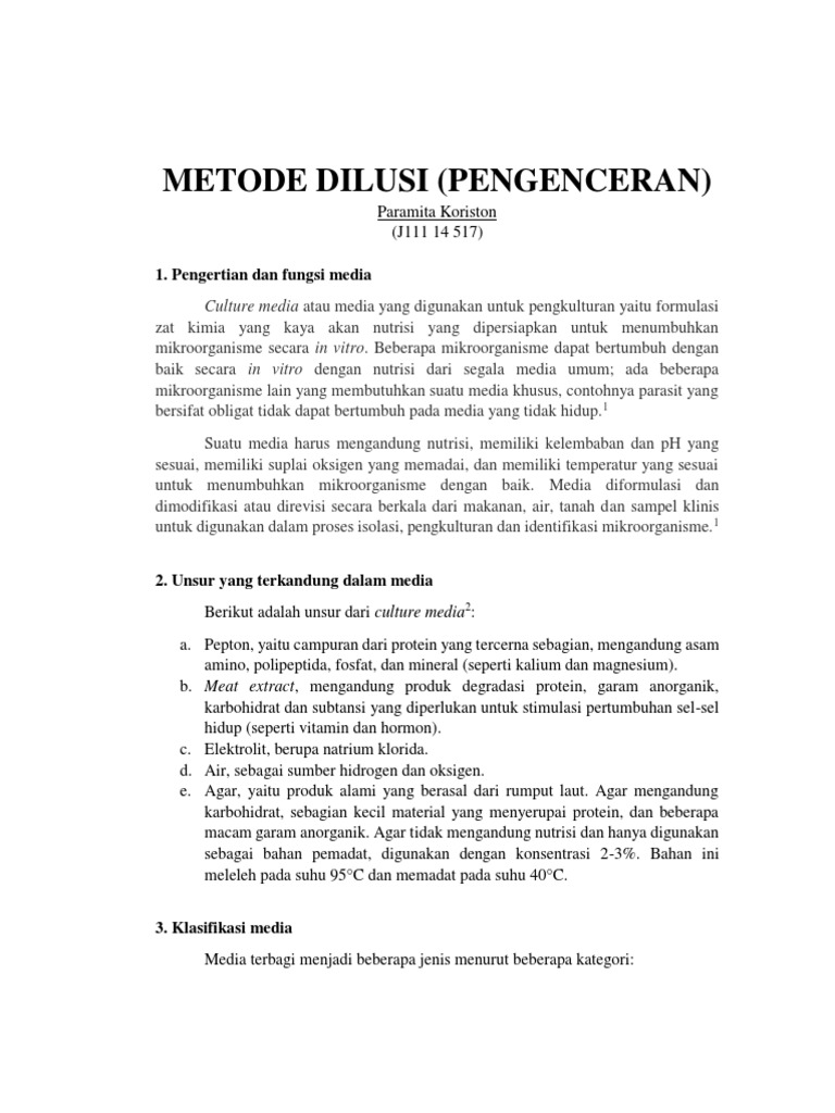 Metode Dilusi (Pengenceran) | PDF