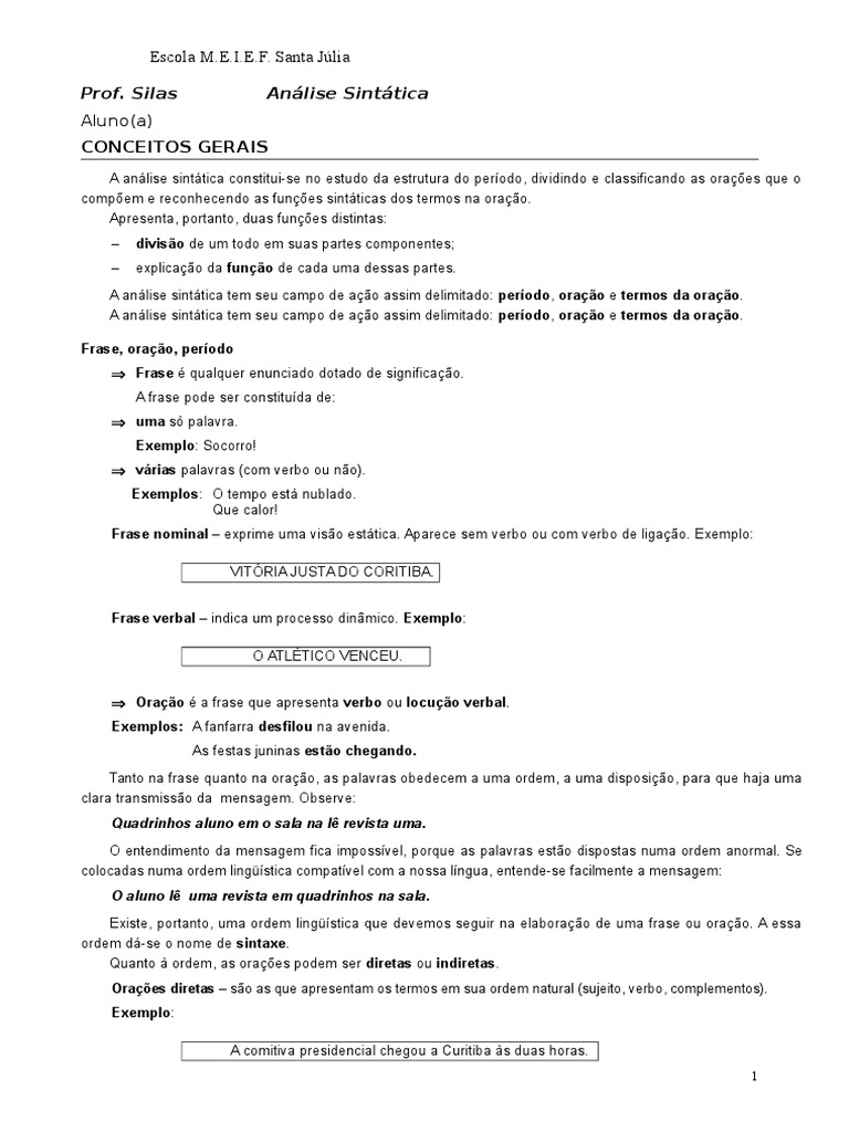 Analise Sintatica I, Exxercicio e Apostila