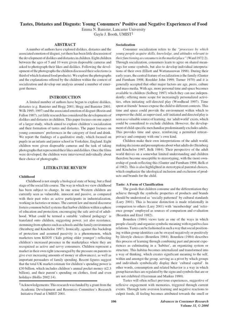 Tastes, Distastes and Disgusts Young Consumers' Positive and Negative ...