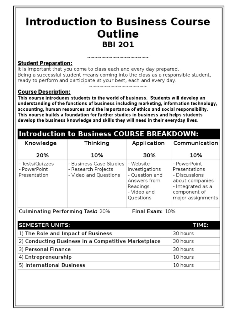 Bbi Course Outline | PDF