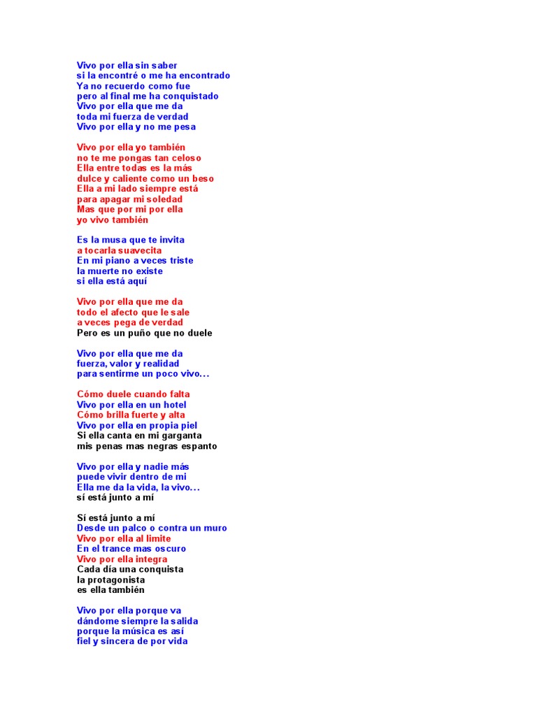 Vivo Por Ella (Letra) | PDF