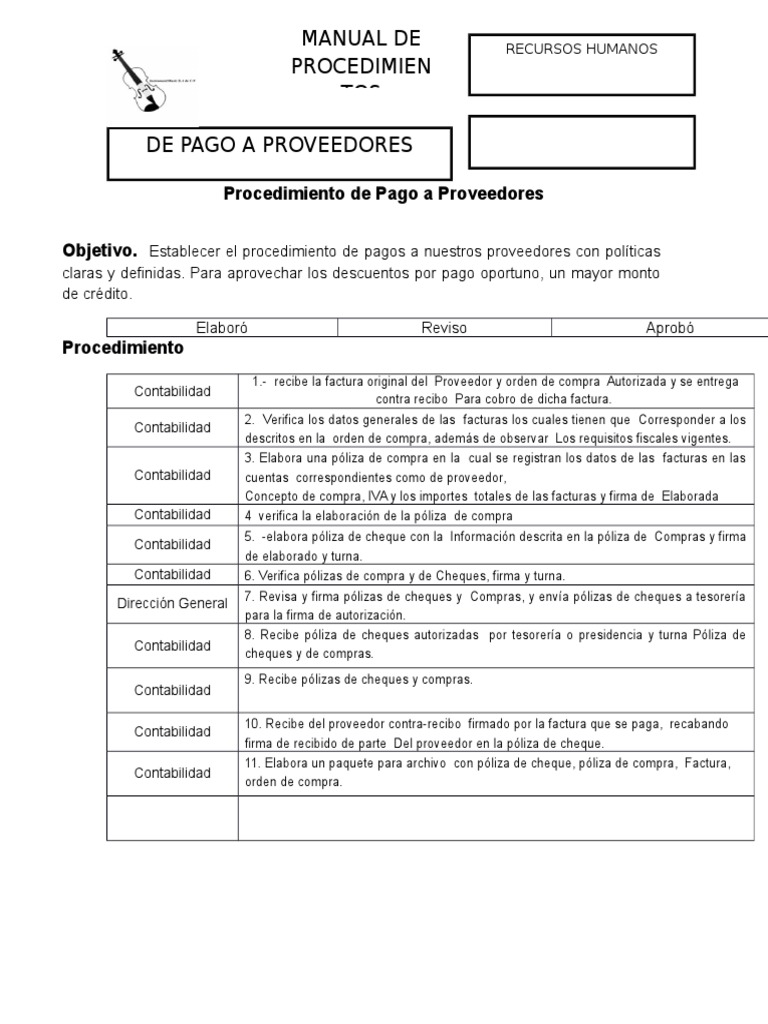 Manual de Procedimiento de Pago a Proveedores | PDF | Cheque | Contabilidad