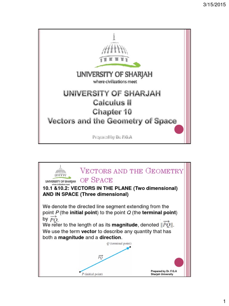 Calculus 2 Chapter10 Vectors in Space | PDF | Plane (Geometry) | Vector ...