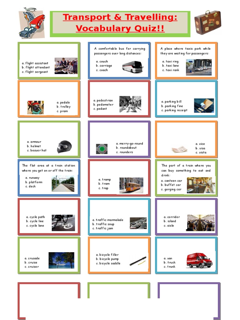 Transport and Travelling Vocabulary Quiz | PDF | Train | Traffic