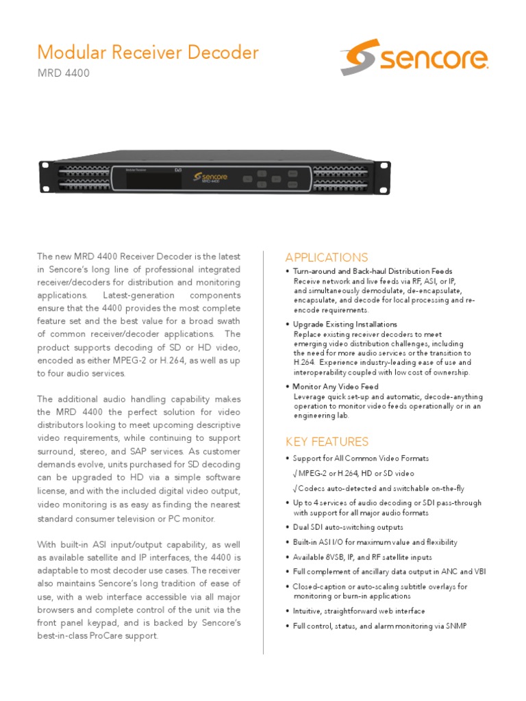 MRD 4400 Receiver Decoder v8 | PDF | Codec | Video